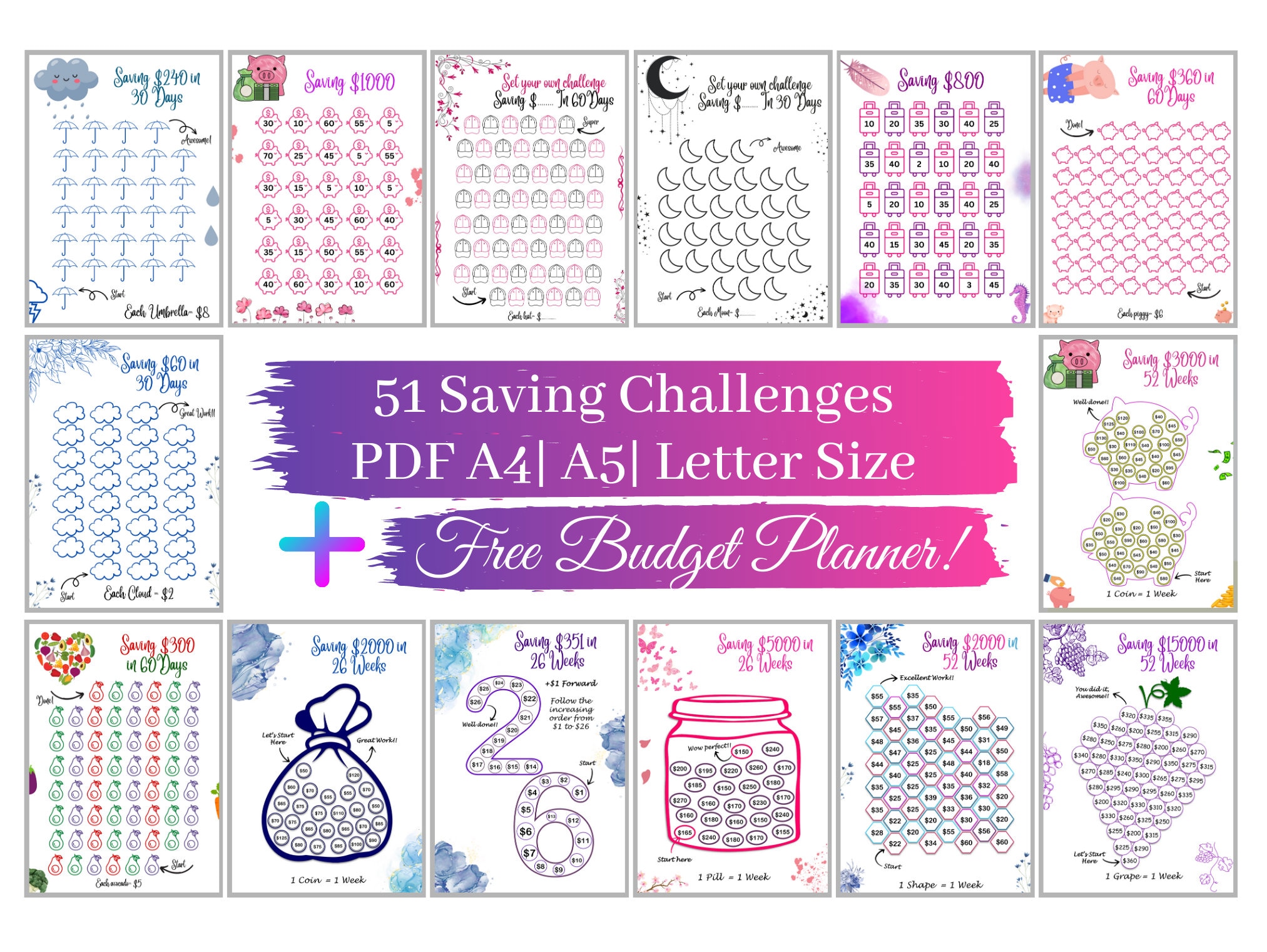 Savings Challenge Printable, Printable Savings Challenge, Saving ...