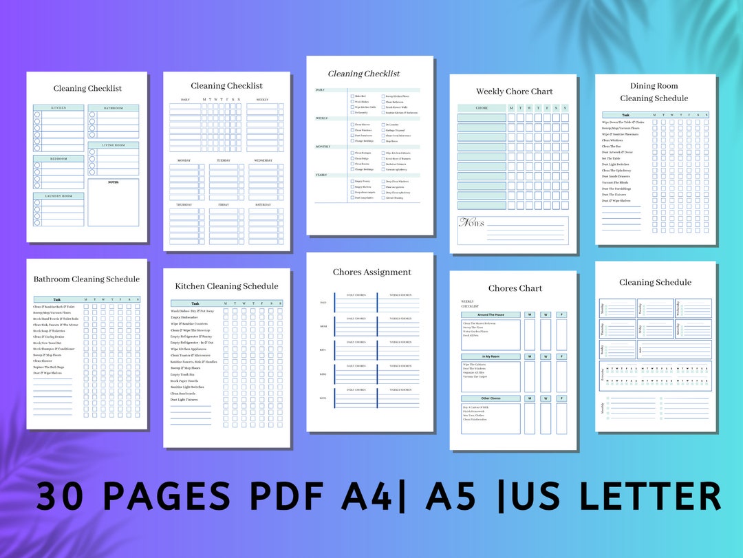 Chores Chart Printable, Cleaning Schedule, Cleaning Planner, Cleaning ...