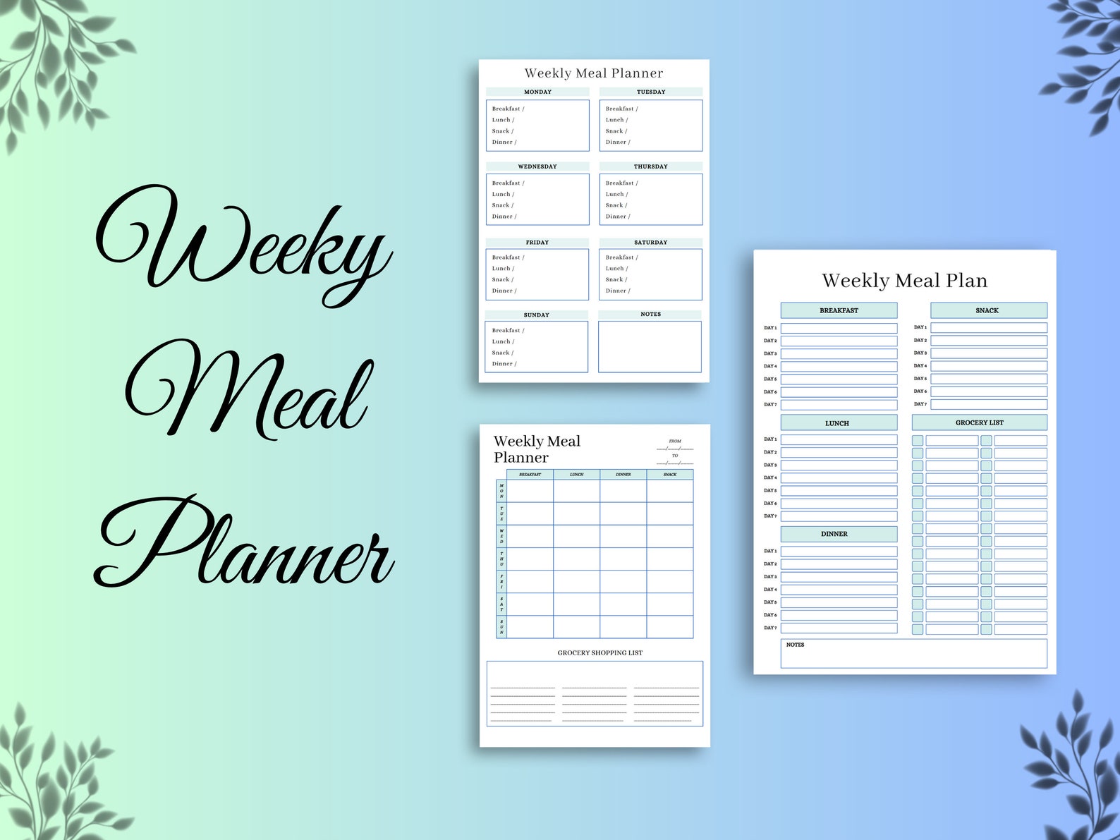 Meal Planner Printable Weekly Meal Planner Daily Meal - Etsy