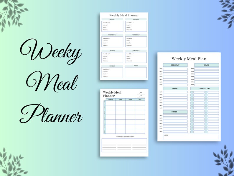 Meal Planner Printable Weekly Meal Planner Daily Meal - Etsy