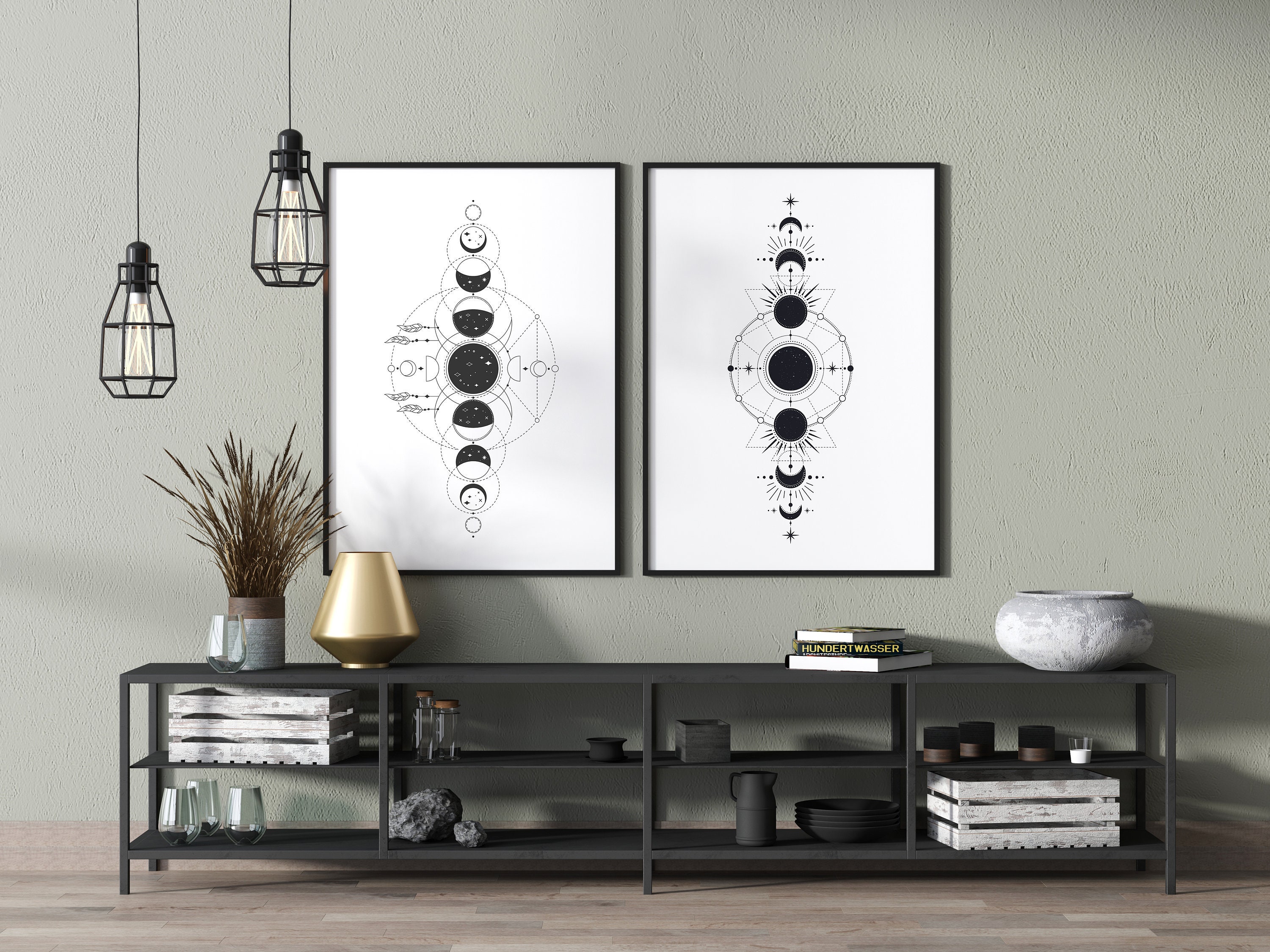 Moon Phases Wall Art Printable Moon Phase Wall Hanging - Etsy