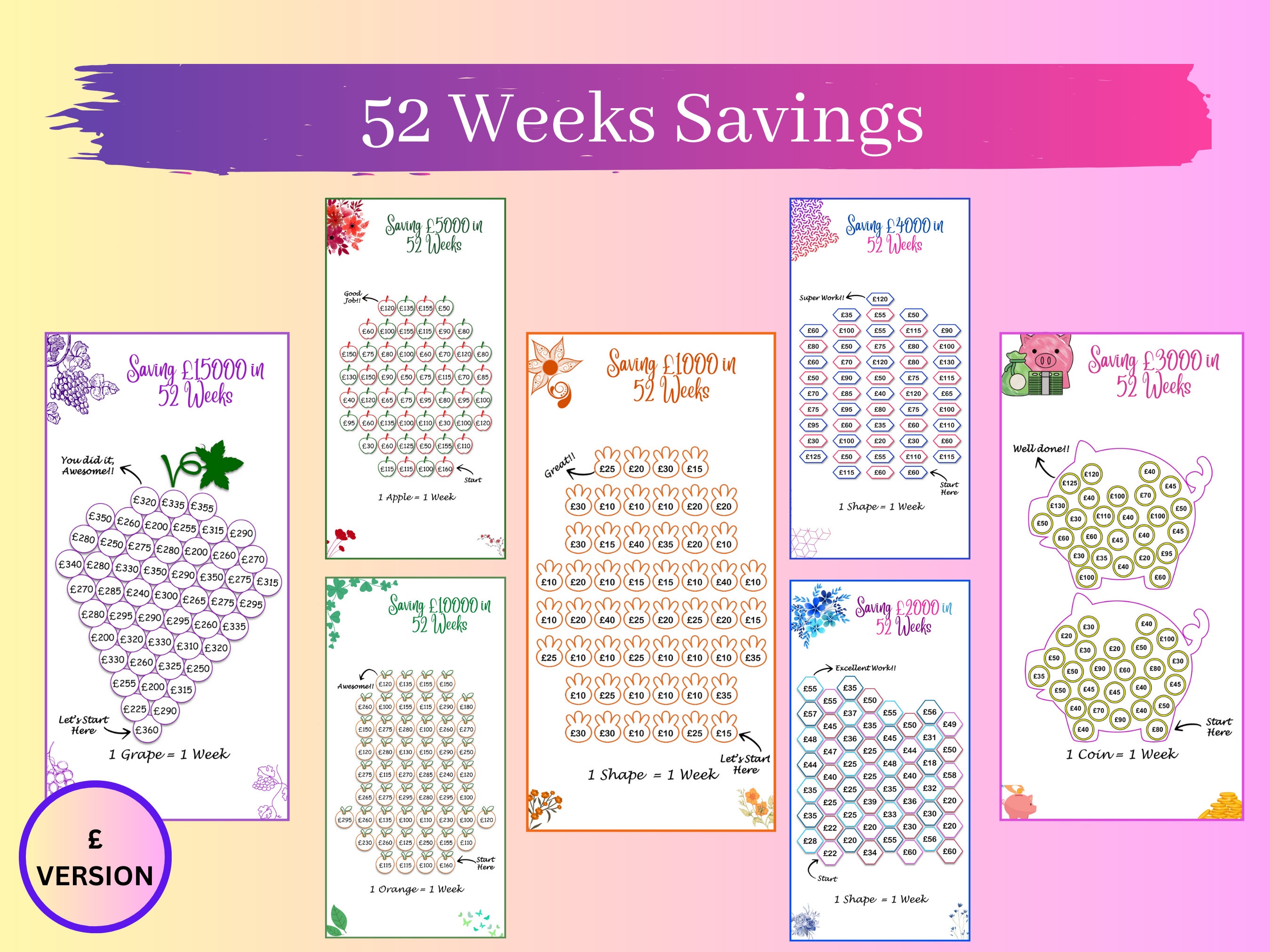 Savings Challenge UK Savings Challenge Printable Saving - Etsy
