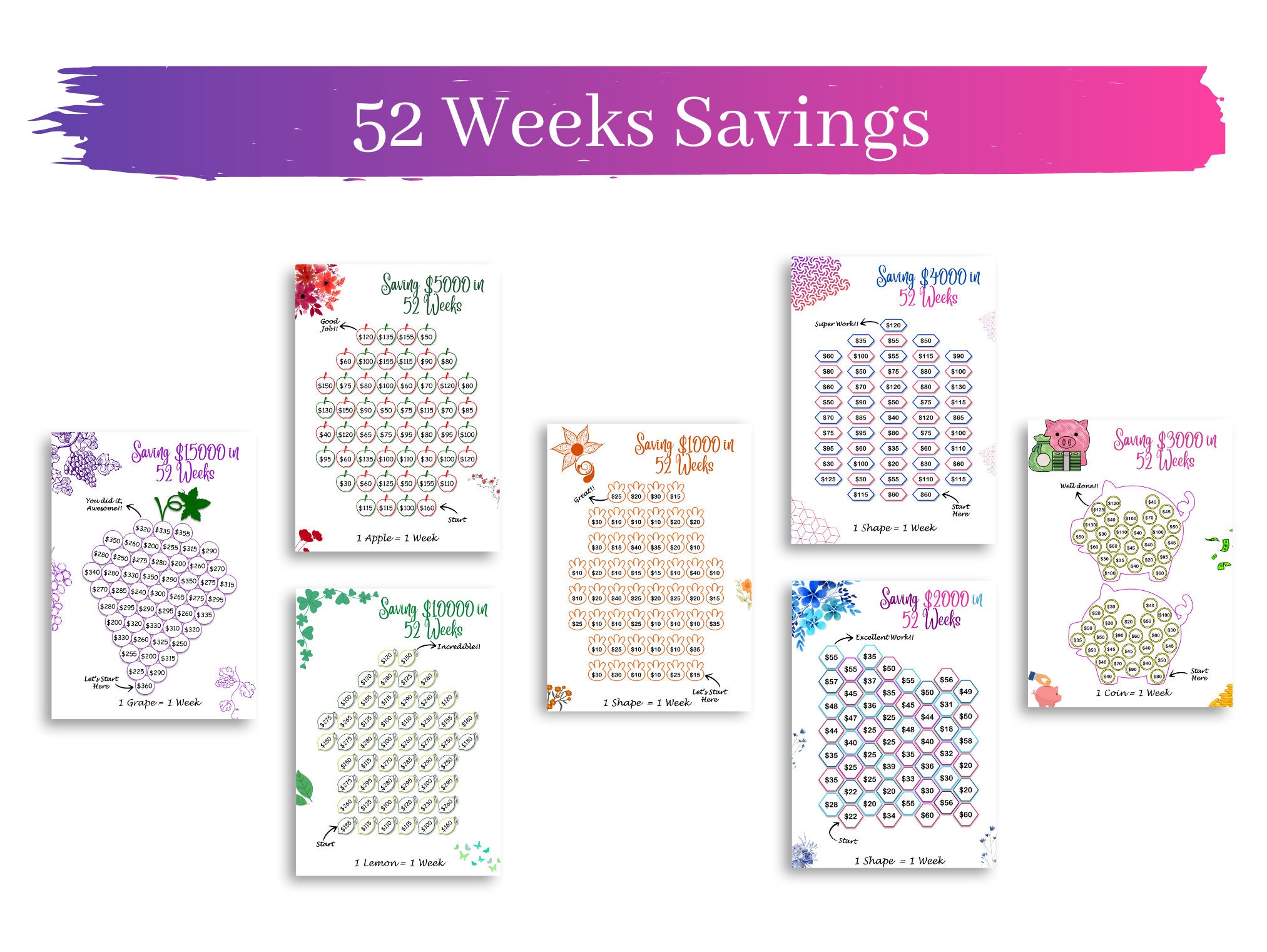 Saving Challenge Printable Printable Saving Challenge - Etsy UK