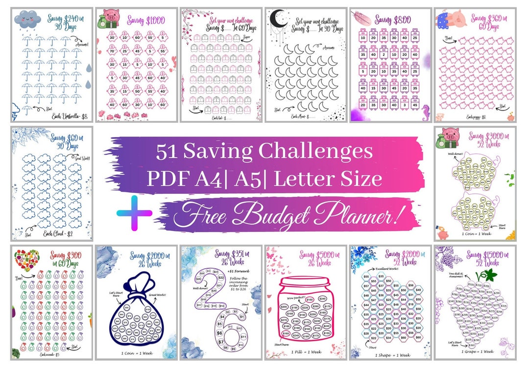 Saving Challenge Printable Printable Saving Challenge - Etsy