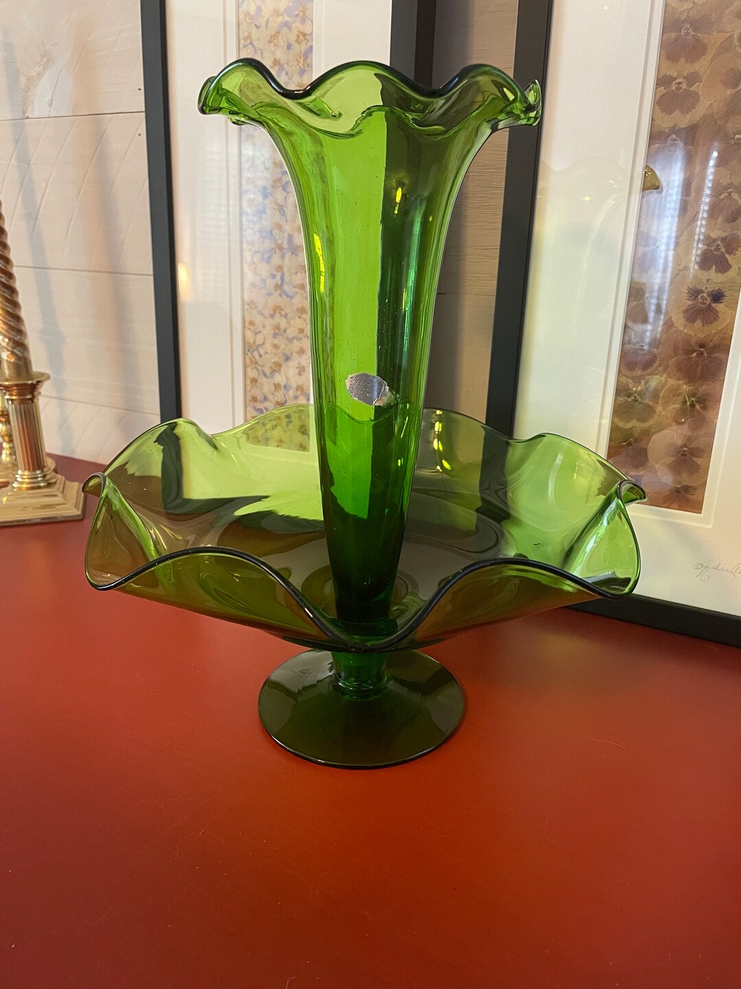Blenko 953 Seedy Lime Epergne Vintage Glass - Etsy