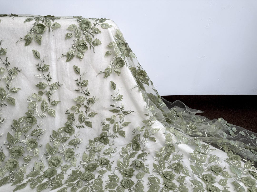 Dark Green Tulle Lace Fabric,exquisite Prom Dress Fabric,3d Flower ...