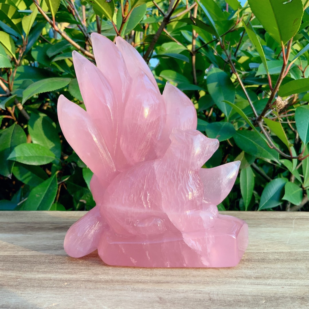 Mystical Nine-tailed Fox Sculpture Rose Quartz Statue/ Hand Carved ...