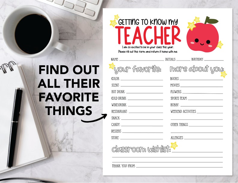 Get to Know Teacher Survey All About My Teacher Teacher Favorites ...