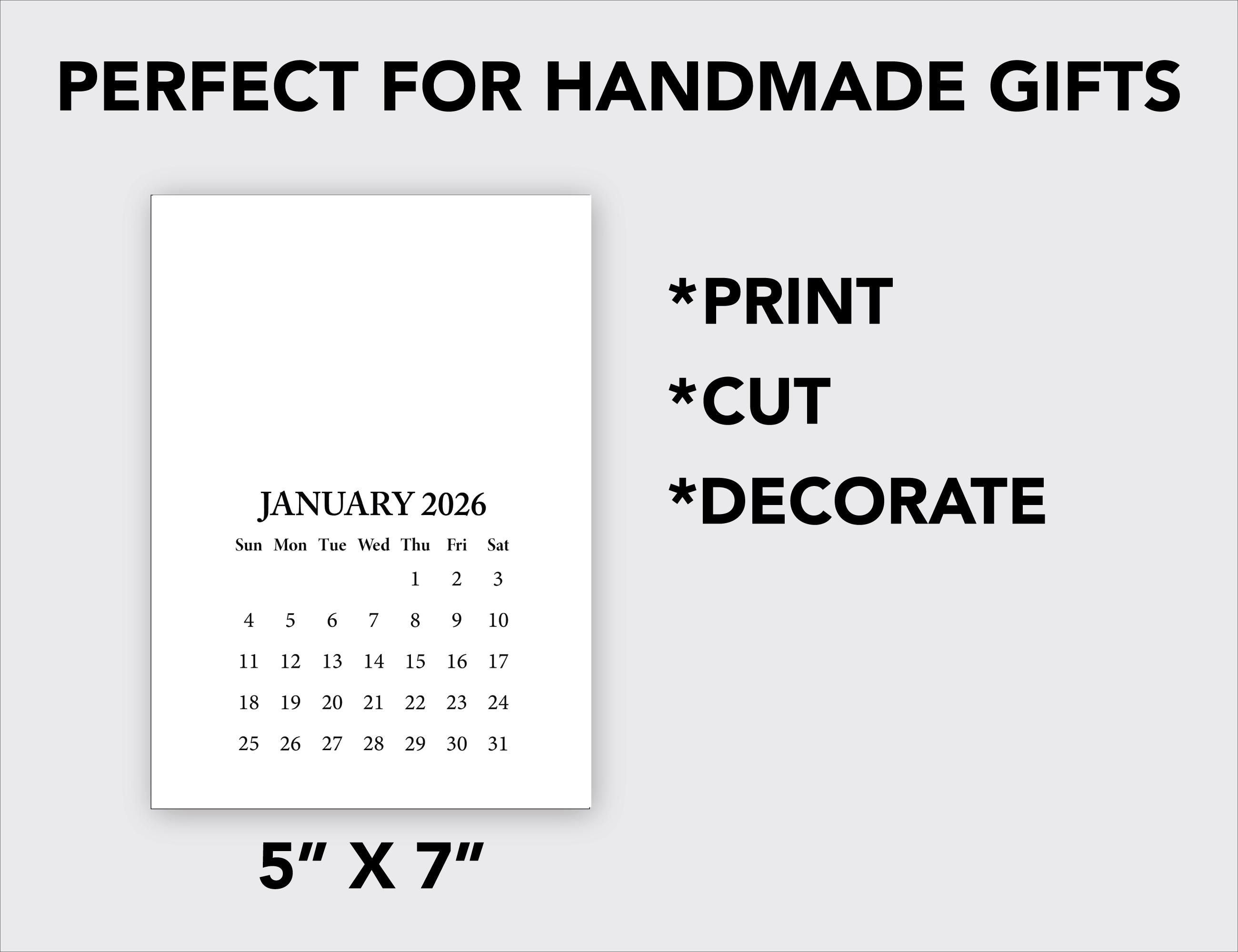 Printable BLANK DIY Calendar 2026 PDF, Mini Calendar for Handmade Crafts, Gifts, Stamping, Cards ...