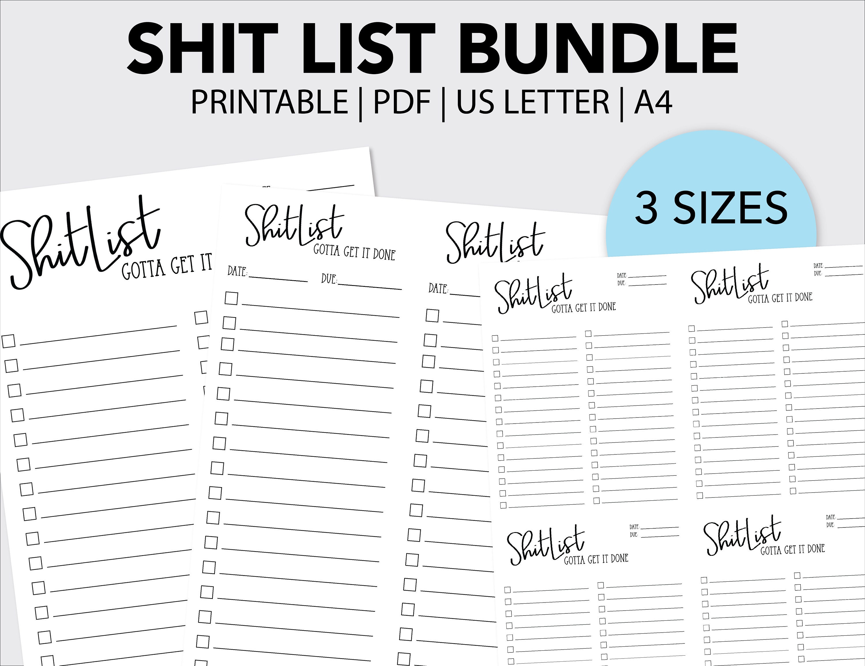 Shit List Printable to Do Lists and What Needs to Get Done - Etsy