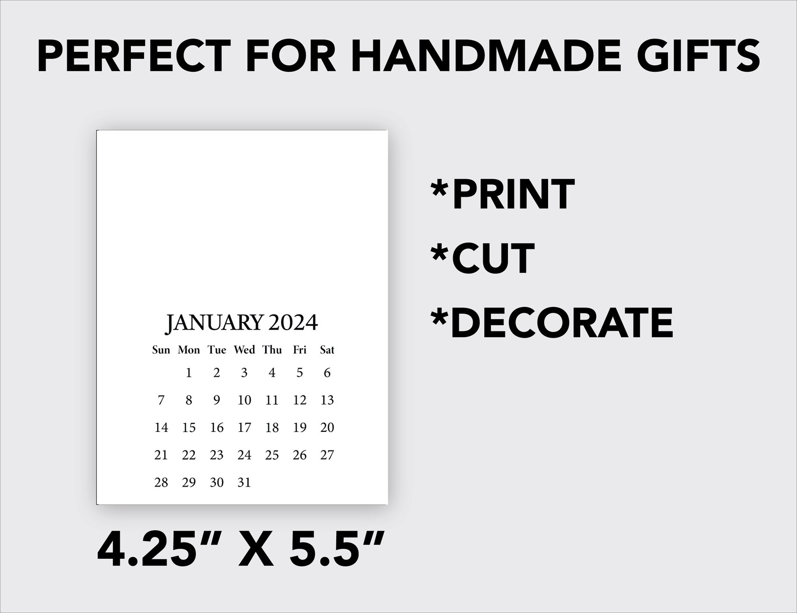 Printable BLANK DIY Calendar 2024 / Printable Mini Desk Calendar for ...