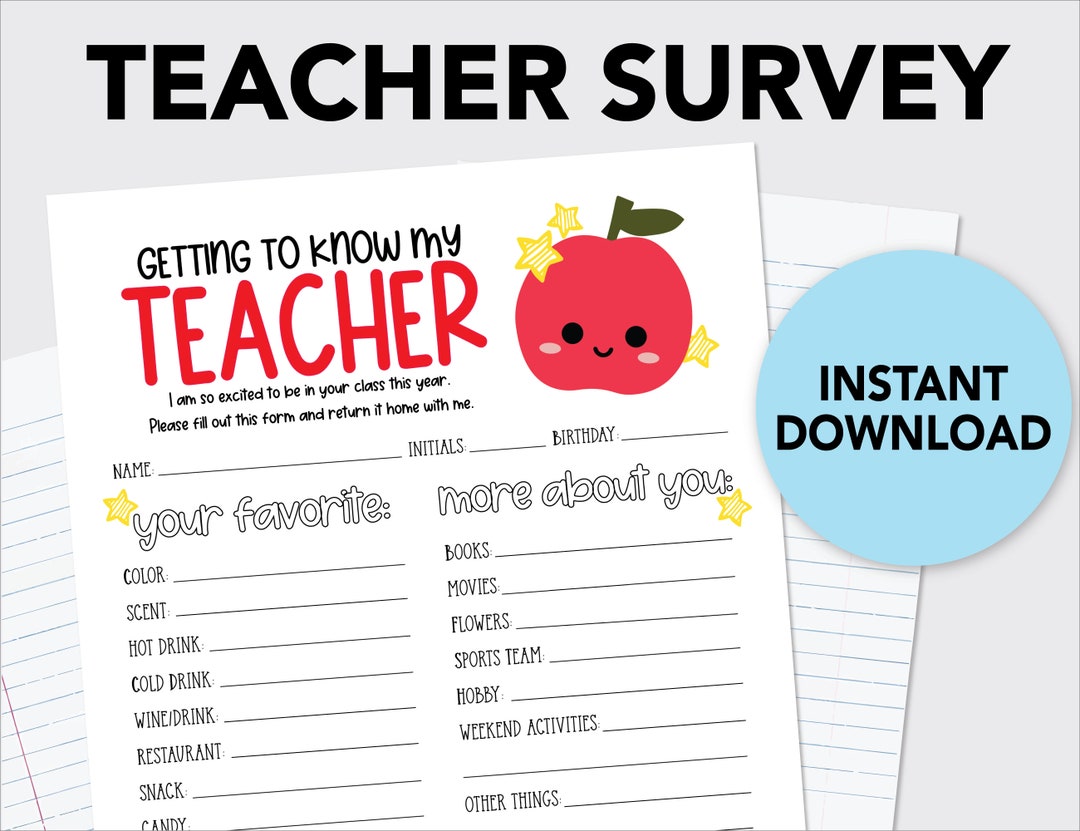 Get to Know Teacher Survey | All About My Teacher | Teacher Favorites ...