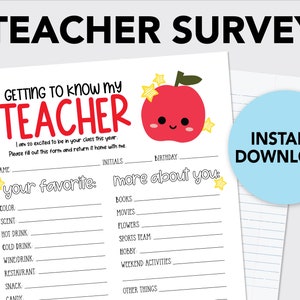 Get to Know Teacher Survey | All About My Teacher | Teacher Favorites ...