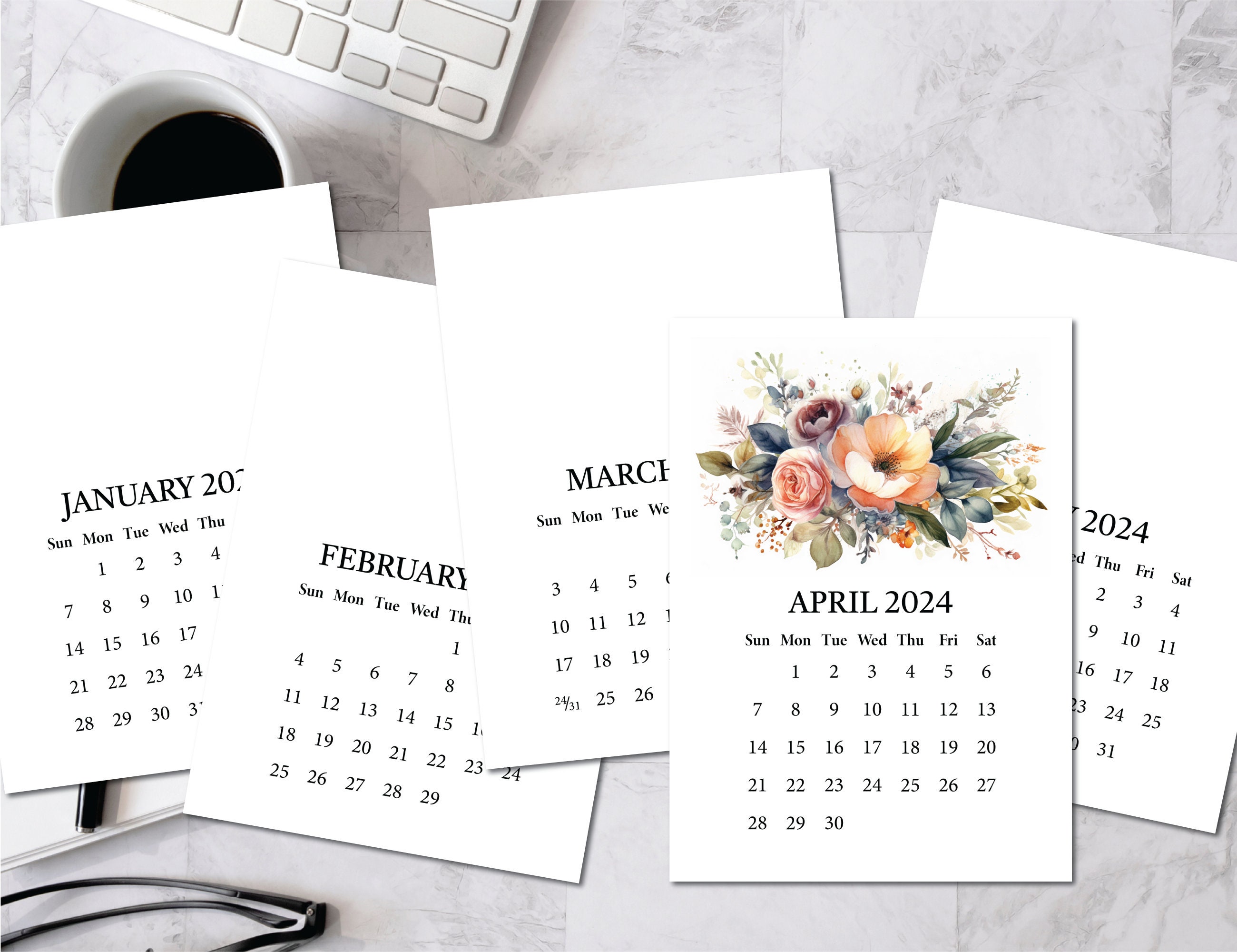 Printable BLANK DIY Calendar 2024 / Printable Mini Desk Calendar for ...