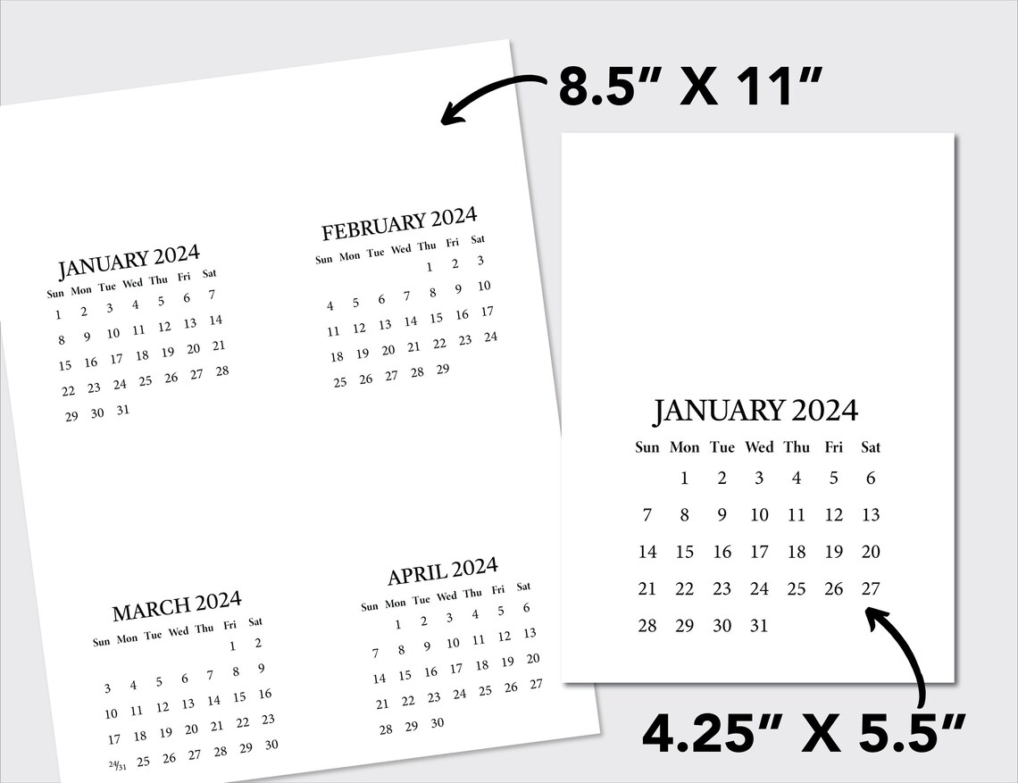 Printable BLANK DIY Calendar 2024 / Printable Mini Desk Calendar for ...