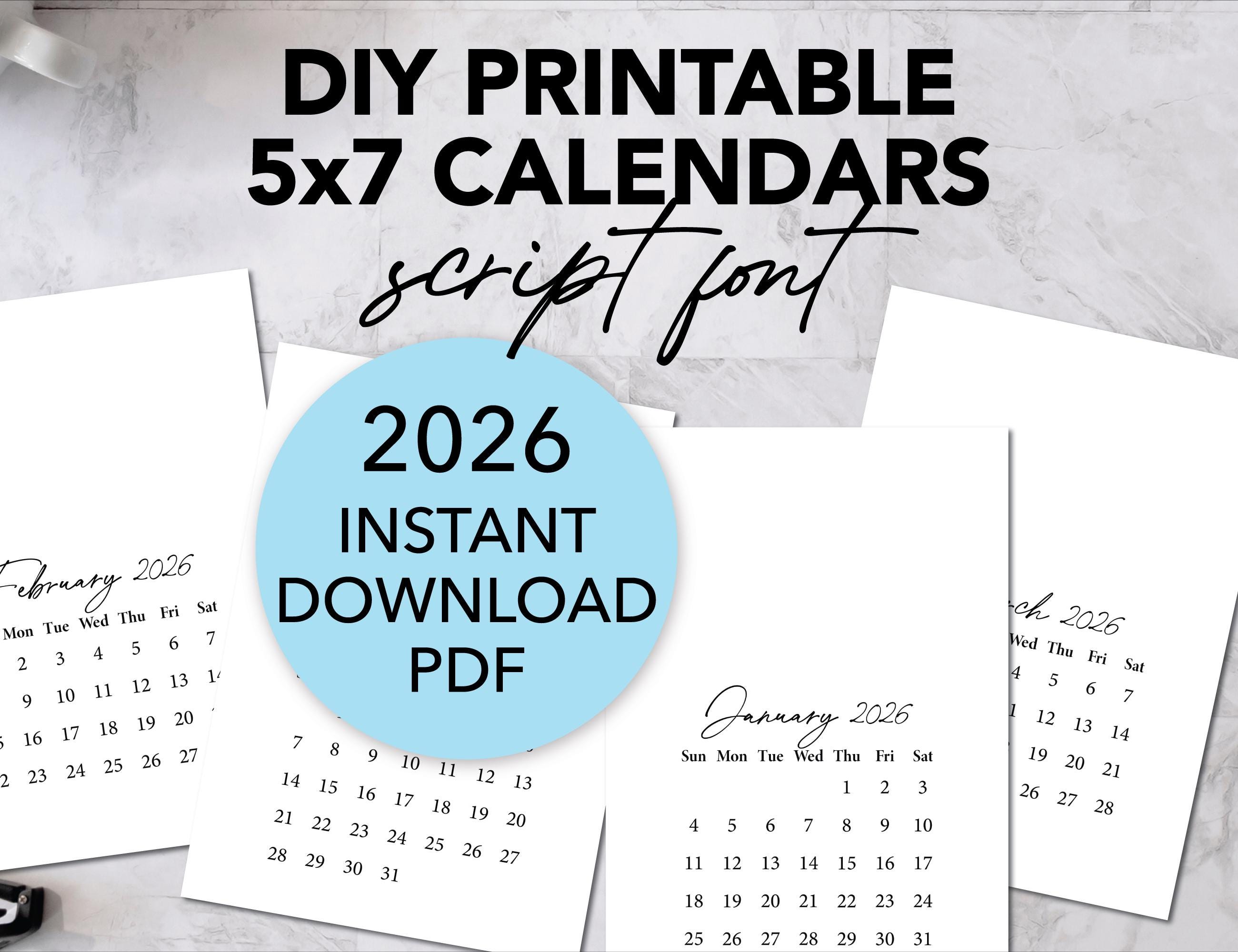 Printable BLANK DIY Calendar 2026, Script Font PDF, Mini Desk Calendar ...