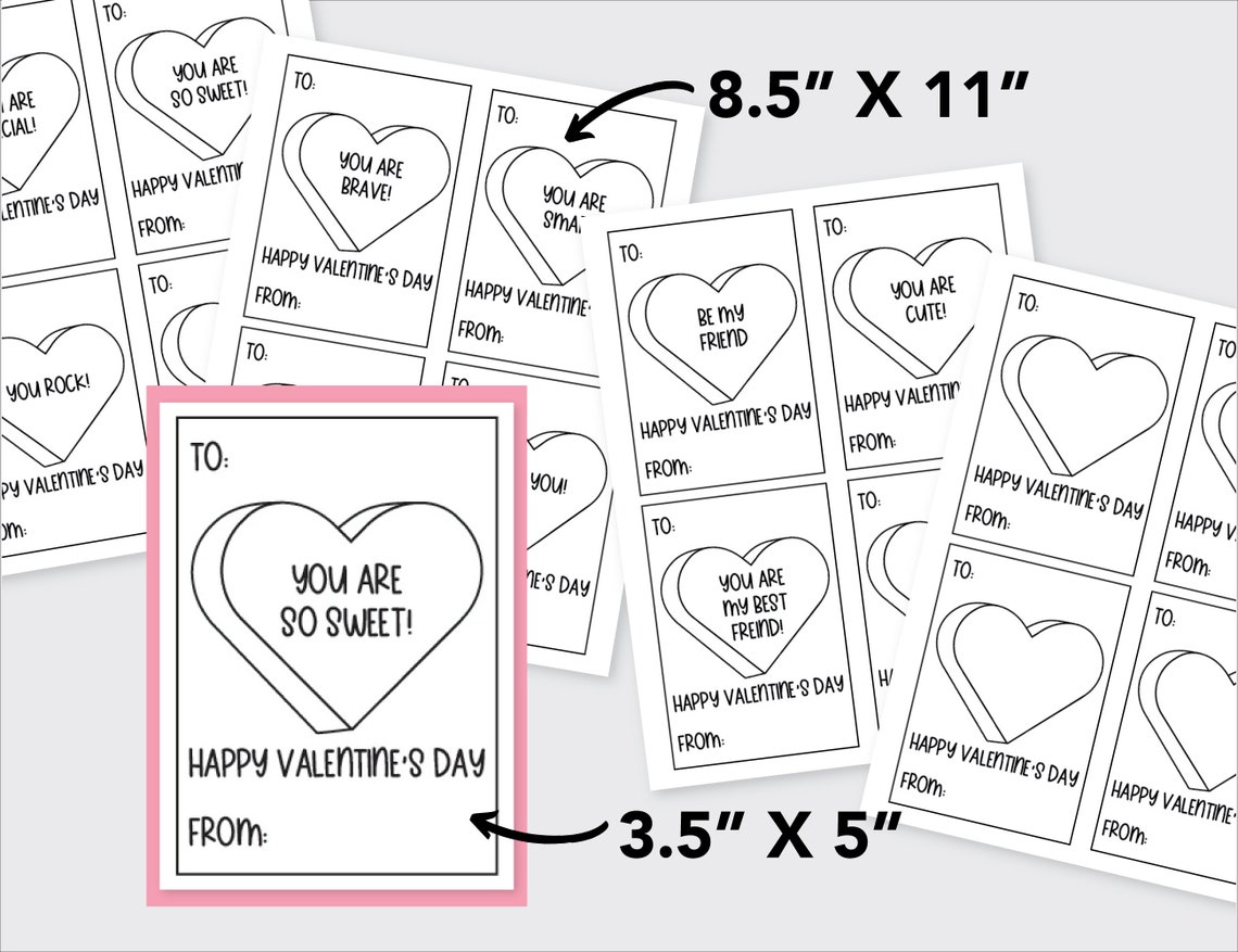 Print and Color Valentines for Kids, Classroom Valentine Cards ...