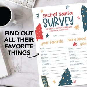 Secret Santa Questionnaire Gift Exchange Form Secret Santa Gift Ideas ...