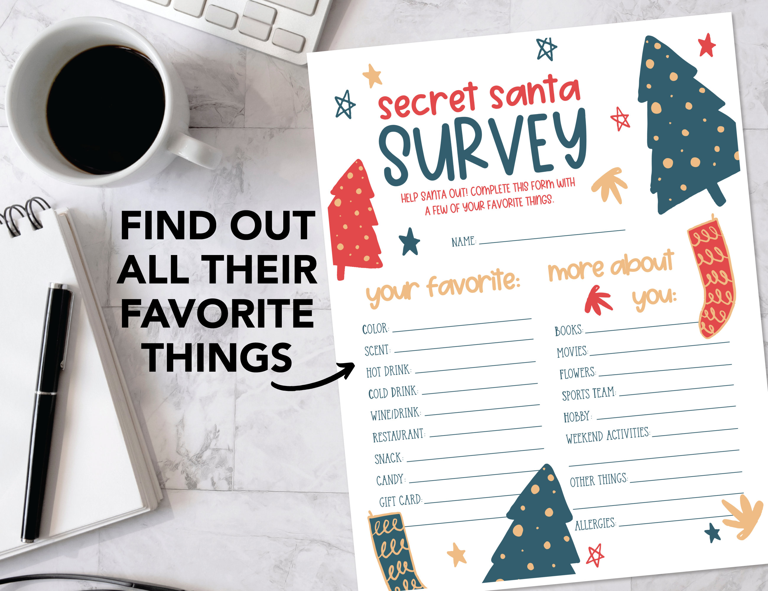 Secret Santa Questionnaire Gift Exchange Form Secret Santa Gift Ideas ...