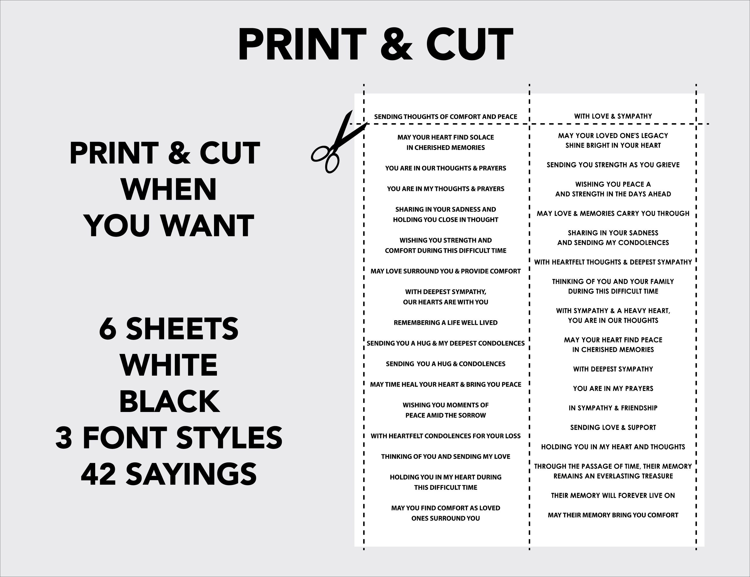 Printable Sympathy Sentiment Strips | Volume One | Black & White ...