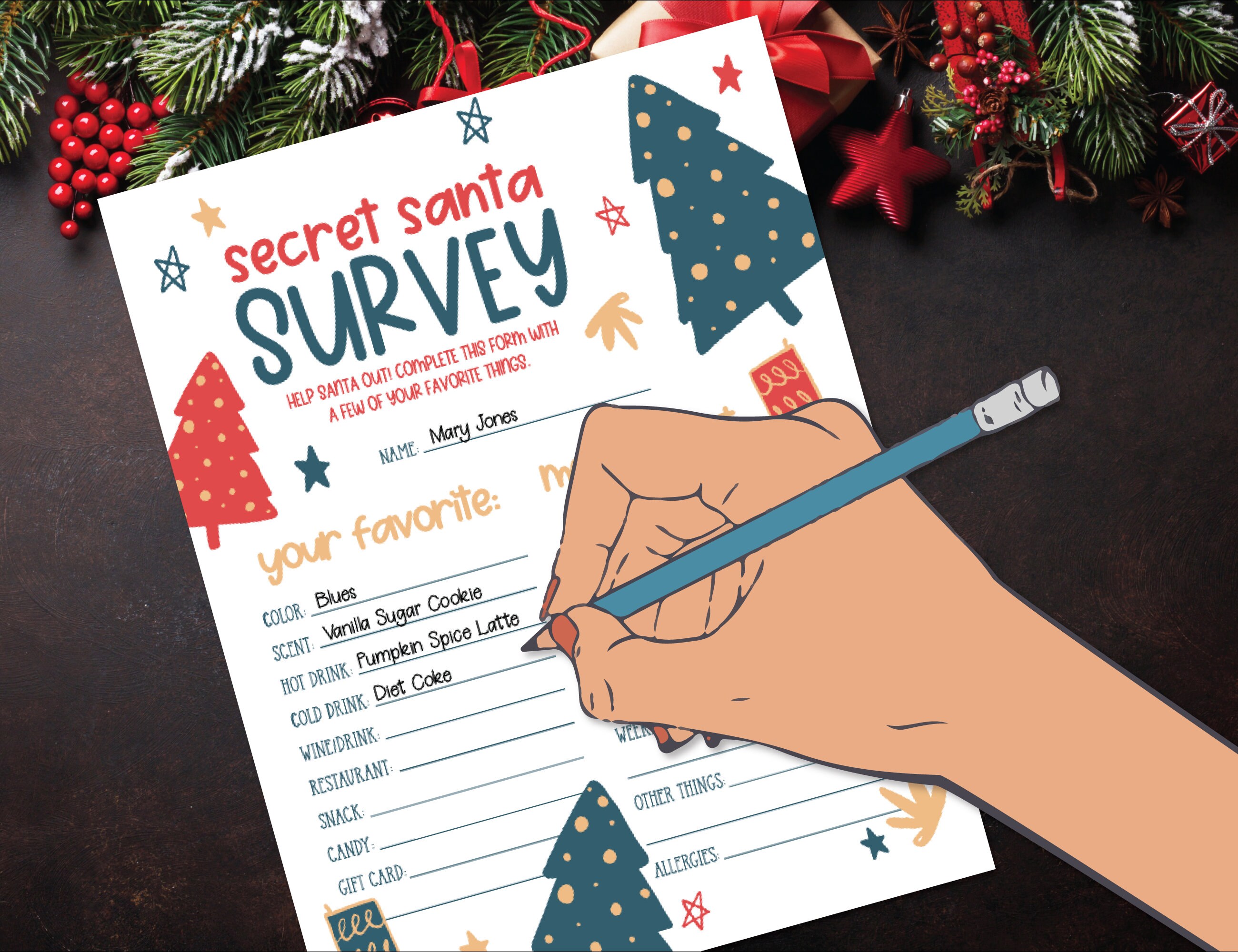 Secret Santa Questionnaire Gift Exchange Form Secret Santa Gift Ideas ...