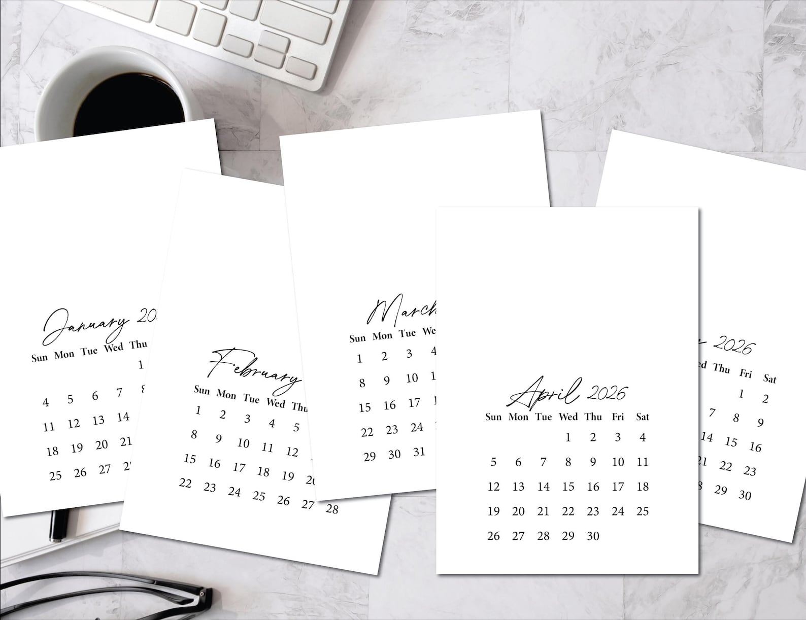Printable BLANK DIY Calendar 2026, Script Font PDF, Mini Desk Calendar ...