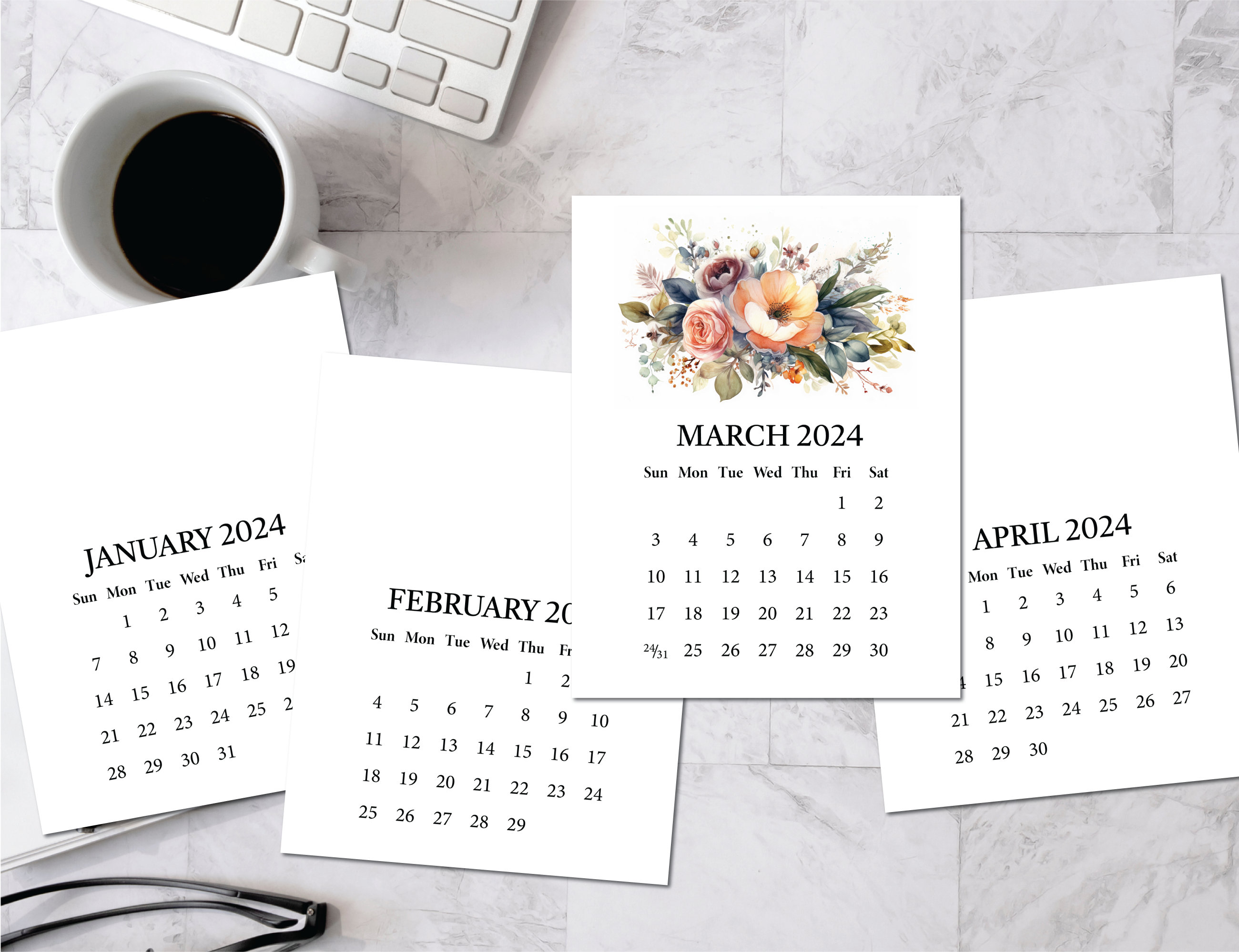 Printable BLANK DIY Calendar 2024 / Printable Mini Desk Calendar for ...