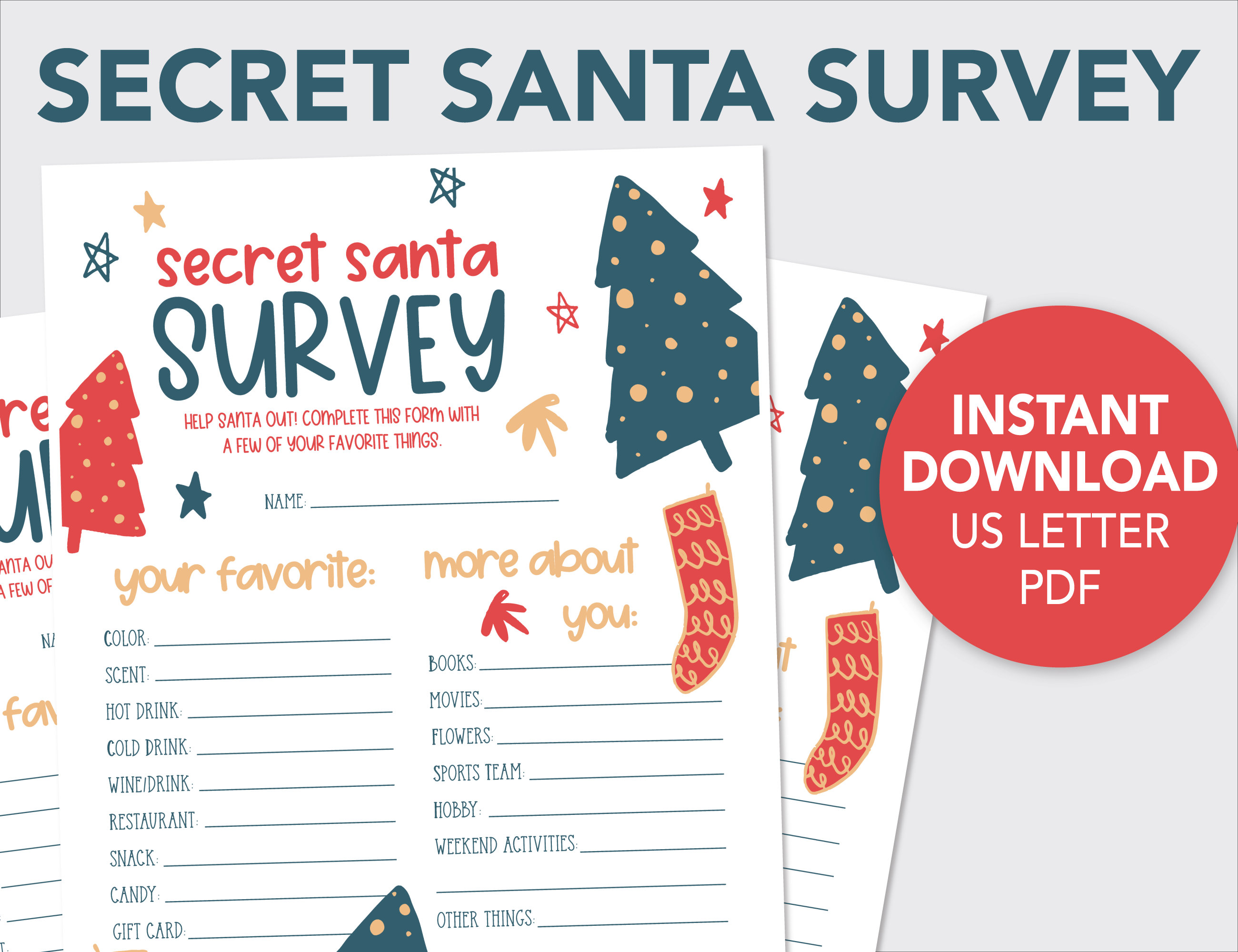 Secret Santa Questionnaire Gift Exchange Form Secret Santa Gift Ideas ...