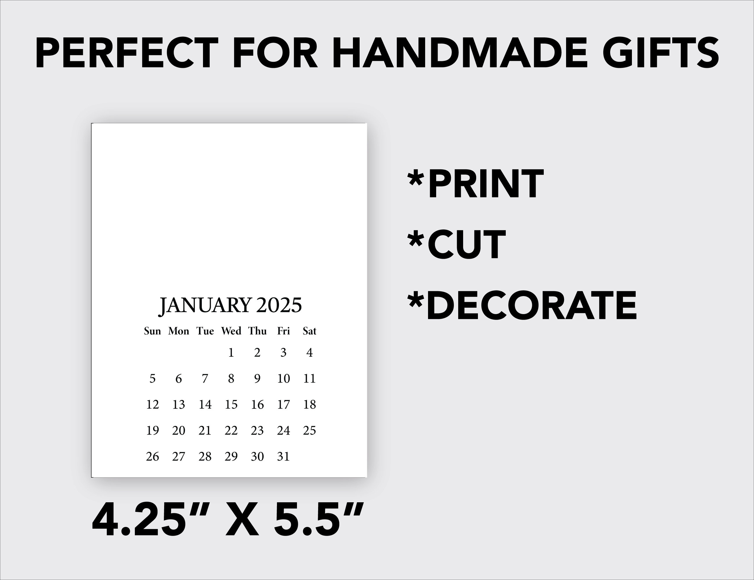 Printable BLANK DIY Calendar 2025 / Printable Mini Desk Calendar for ...