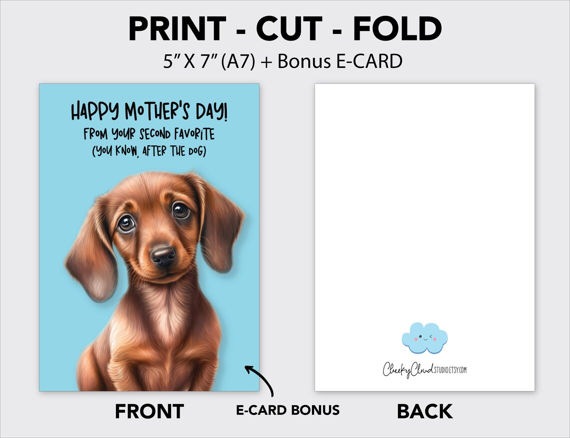 Printable Mother’s Day Card, Dachshund Wiener Dog Mom, Mother’s Day ...