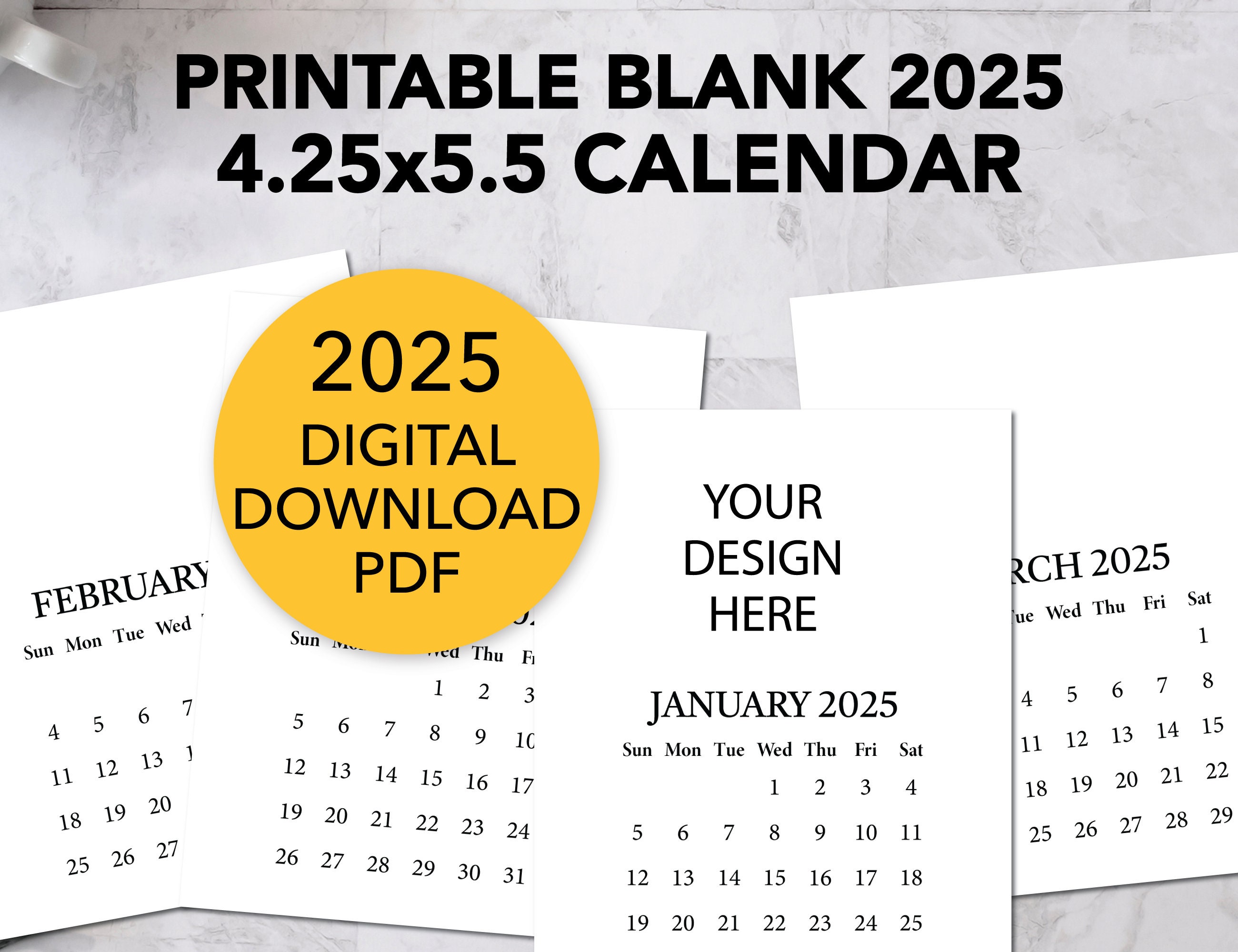 Printable BLANK DIY Calendar 2025 / Printable Mini Desk Calendar for ...
