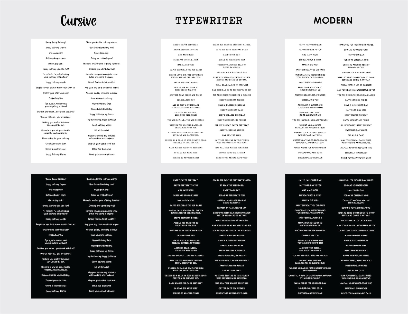 Printable Birthday Sentiment Strips | Volume One | Black & White ...