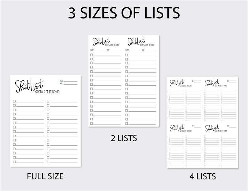 Shit List Printable to Do Lists and What Needs to Get Done - Etsy