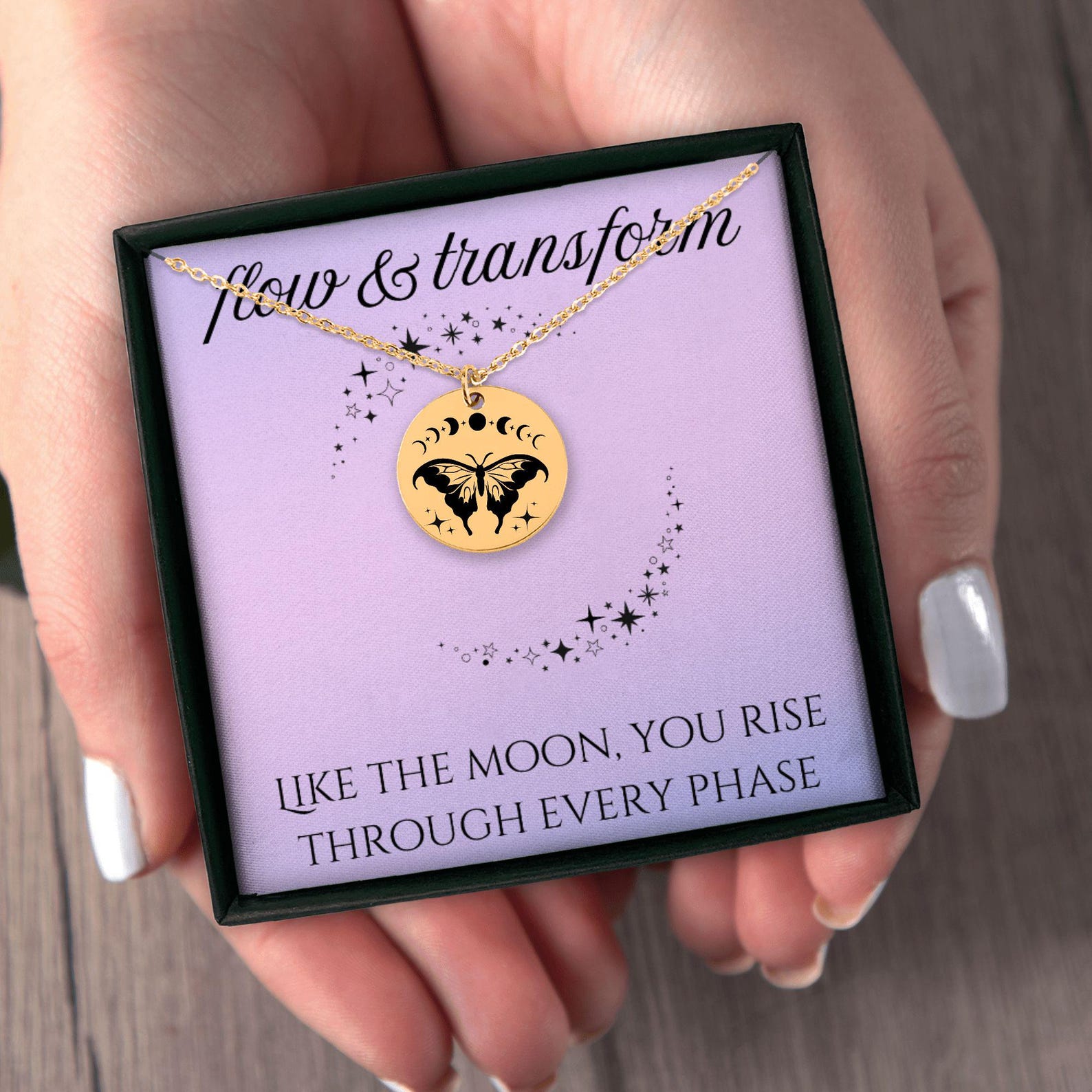 Moon Phases & Moth Coin Necklace Flow and Transform Pendant, Spiritual ...