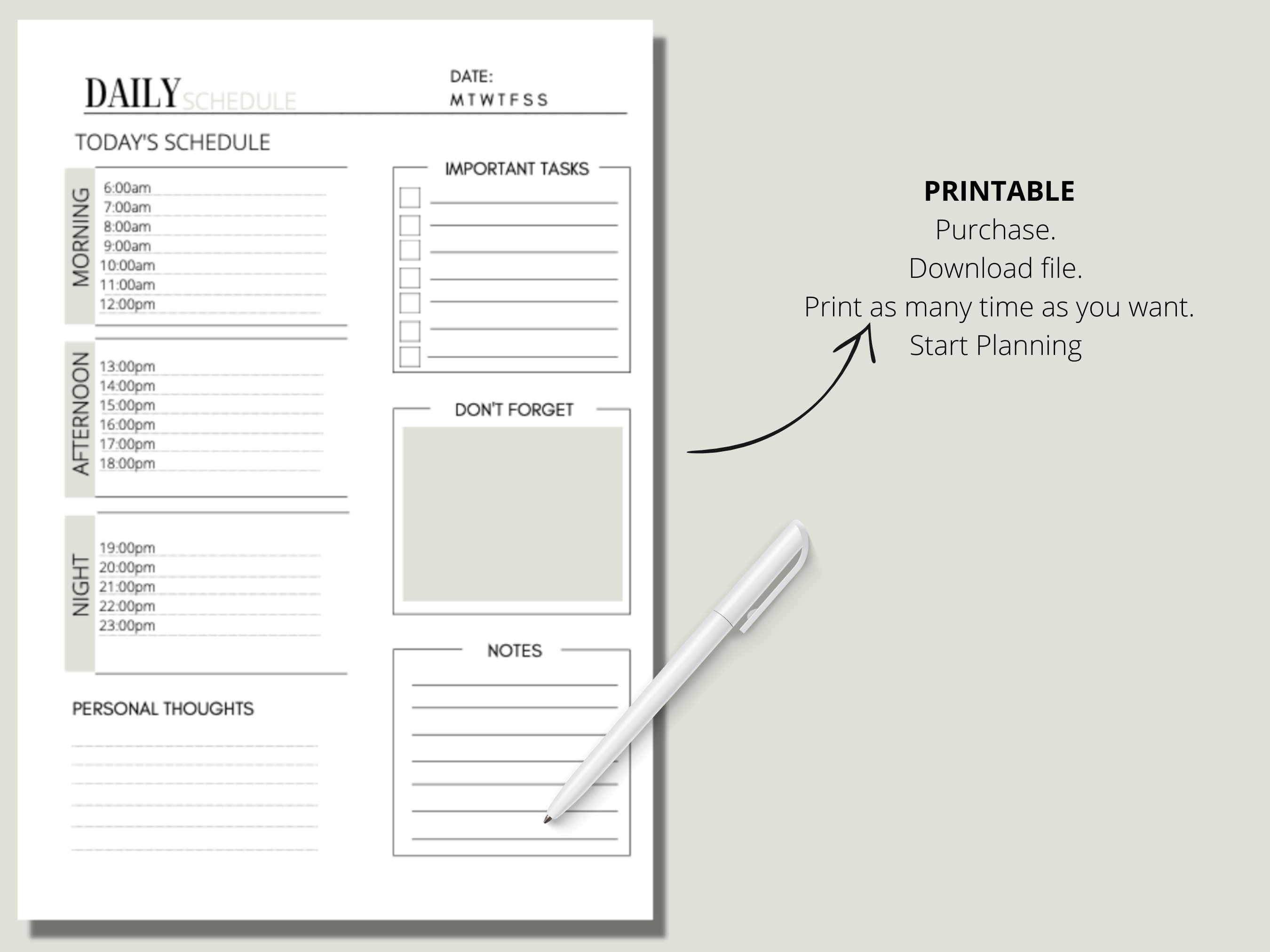 Printable Daily Schedule, Editable Daily Schedule, Daily Planner, Daily ...