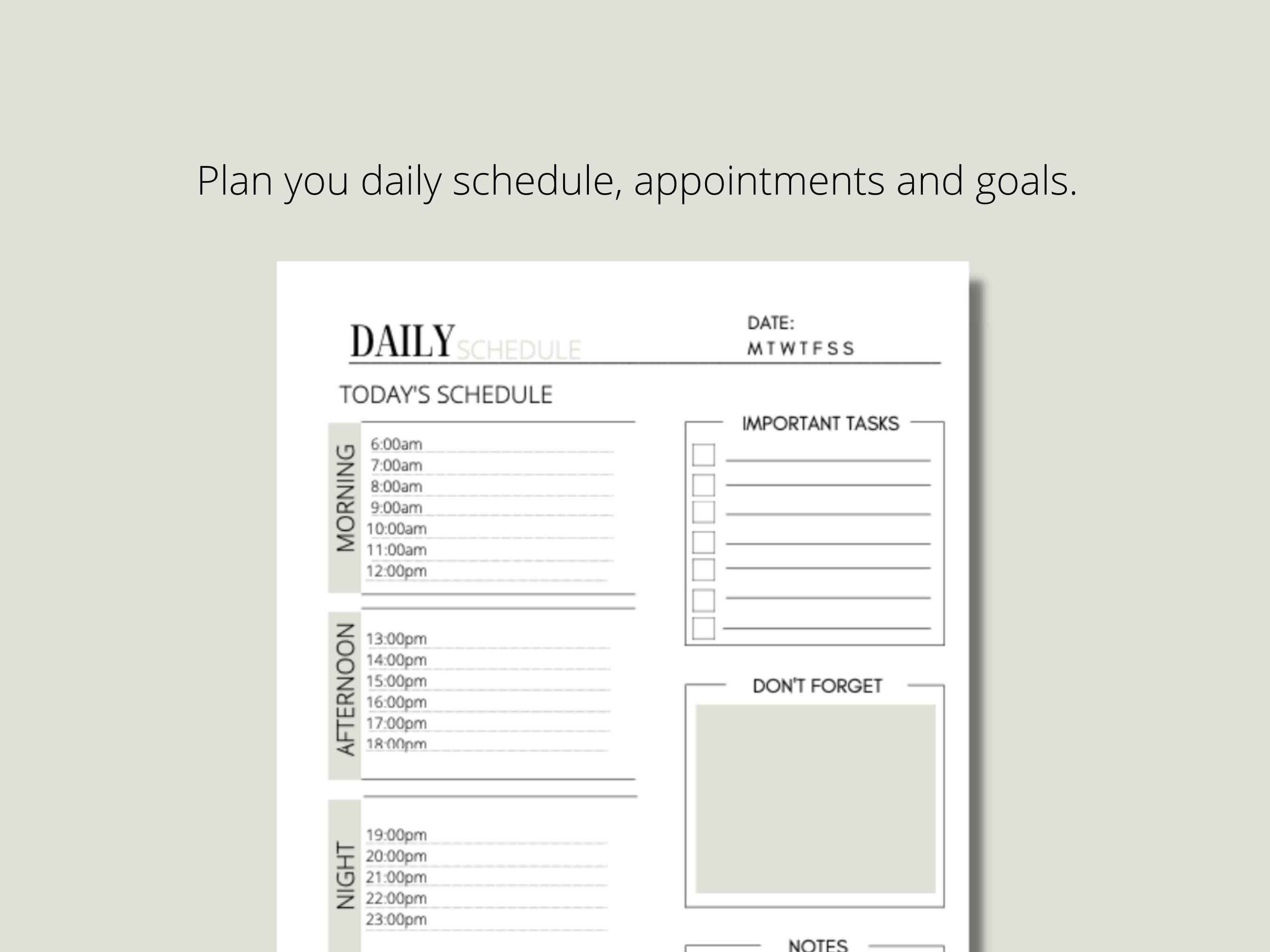 Printable Daily Schedule, Editable Daily Schedule, Daily Planner, Daily ...
