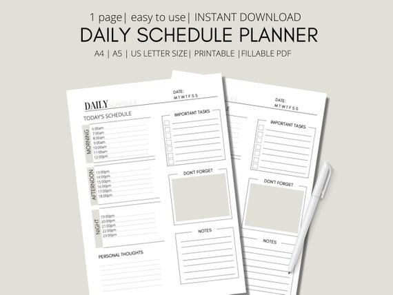 Printable Daily Schedule Editable Daily Schedule Daily - Etsy