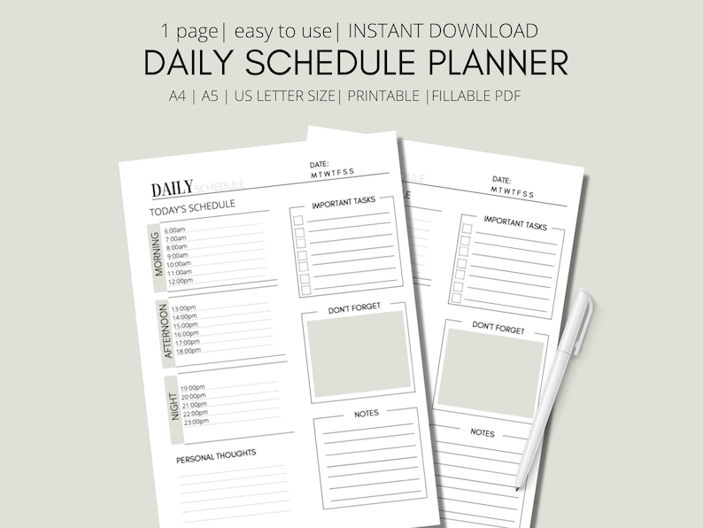 Printable Daily Schedule, Editable Daily Schedule, Daily Planner, Daily ...