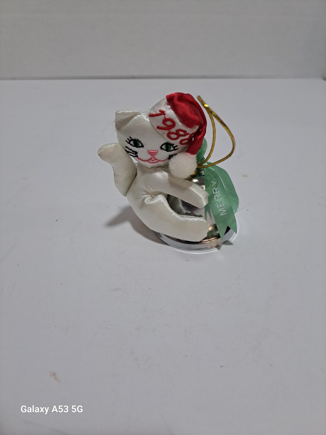 1988 White Cat, Silver Bell Ornament - Etsy