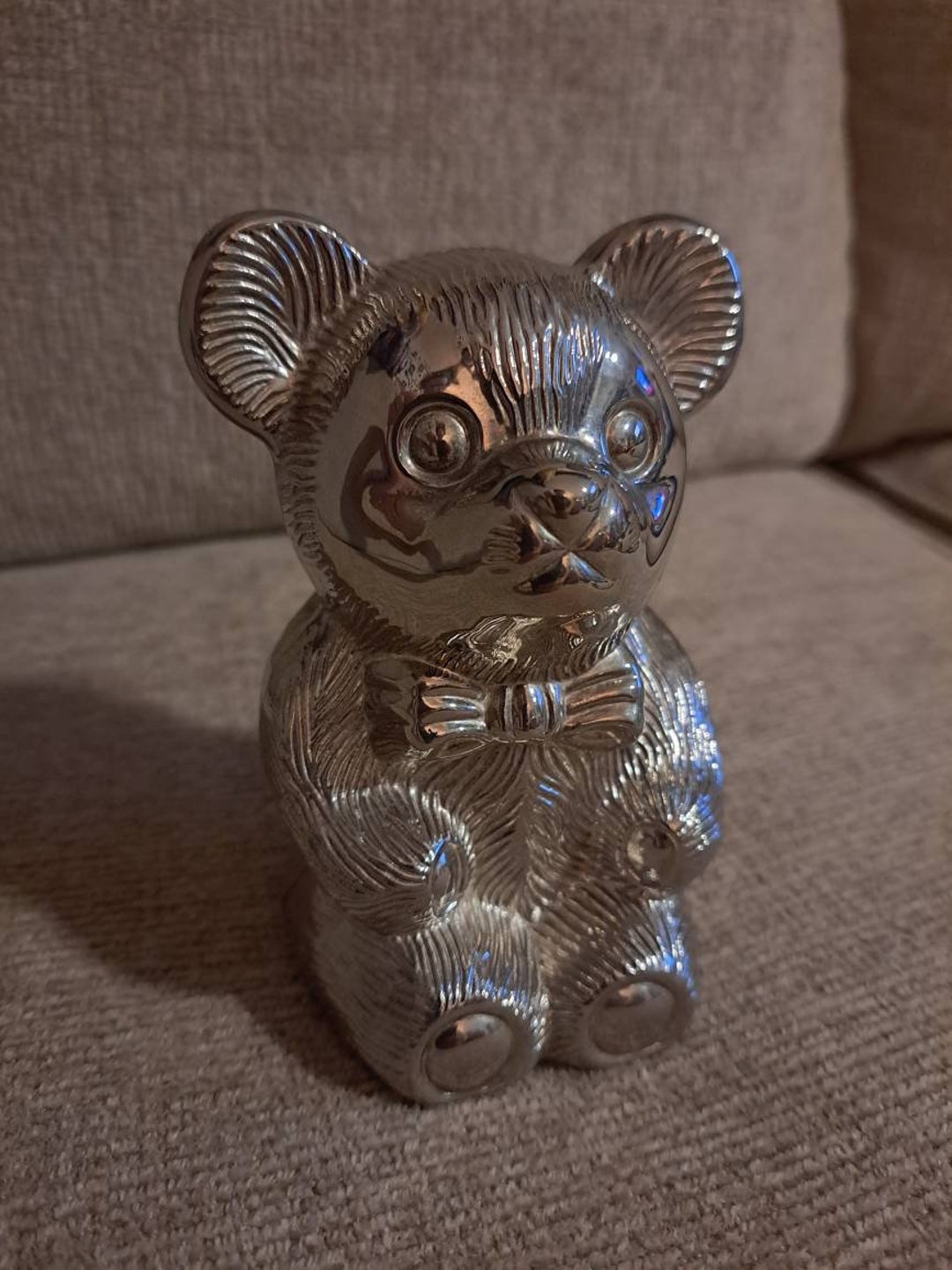 Silver Plated Teddy Bear Bank - Etsy