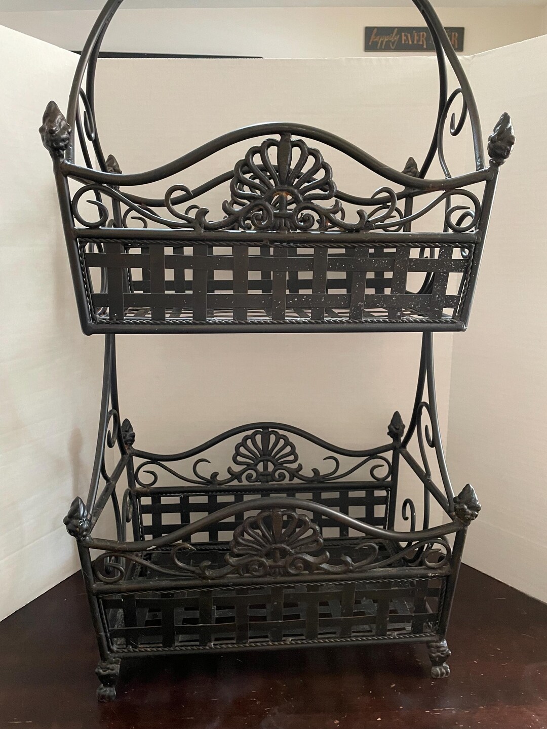 Rare 2 Tier Wrought Iron Standing Basket. - Etsy
