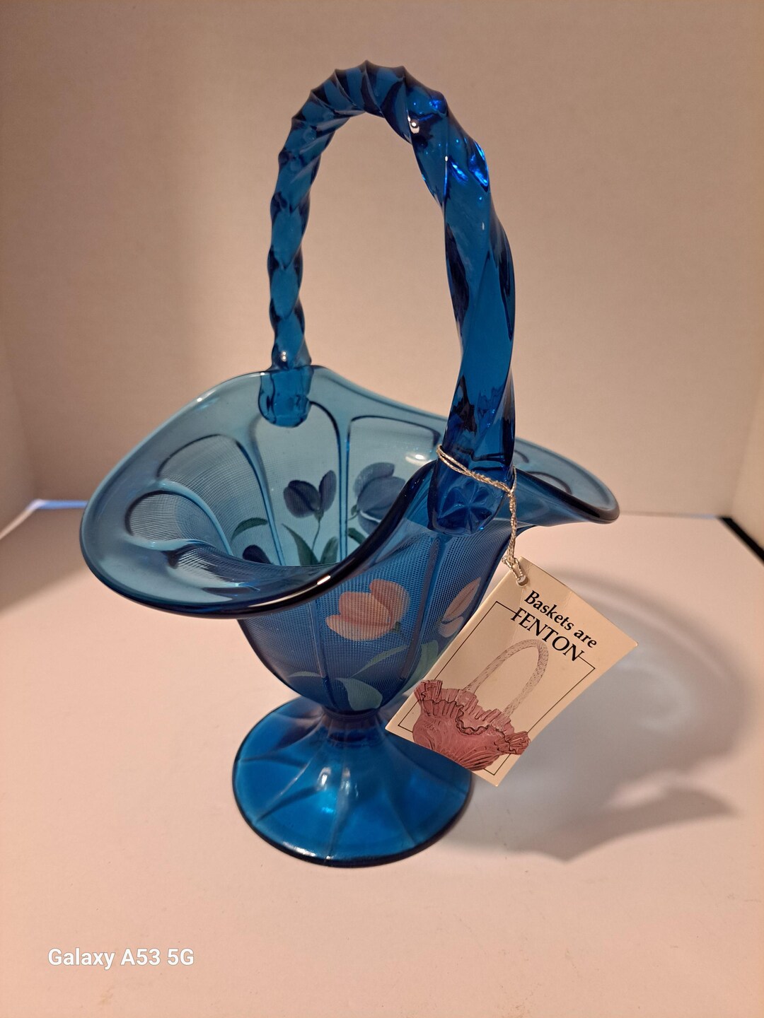 Fenton Blue Tulip Vase With Pink Flowers - Etsy