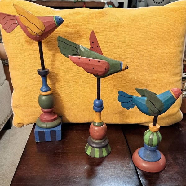 Wooden Birds on a Stick - Etsy