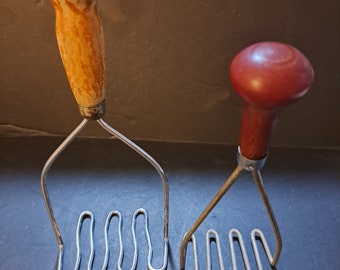 Vintage Primitive Potato Mashers Wood Handle Chipped Paint Twisted ...