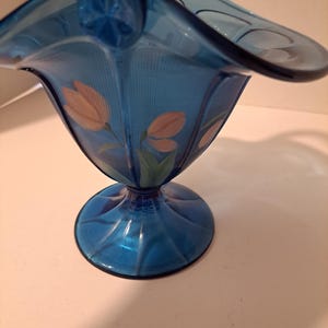 Fenton Blue Tulip Vase With Pink Flowers - Etsy