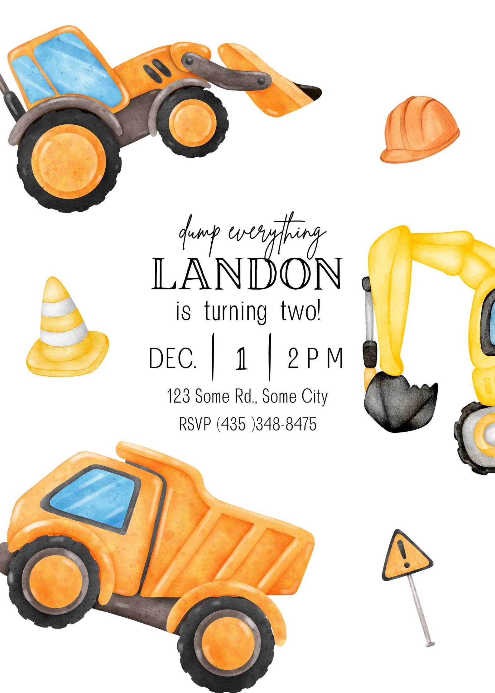 Construction Theme Birthday Party Editable Invitation - Etsy