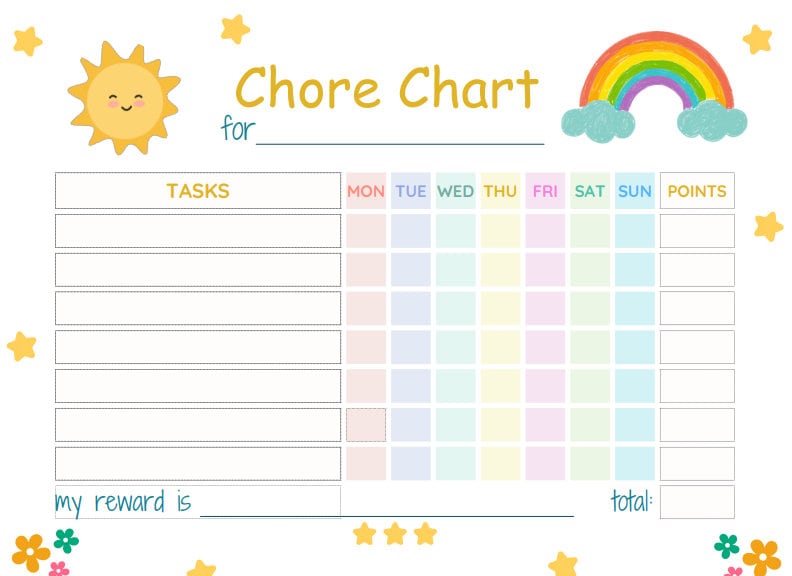 Kids Colorful Chore Chart - Etsy
