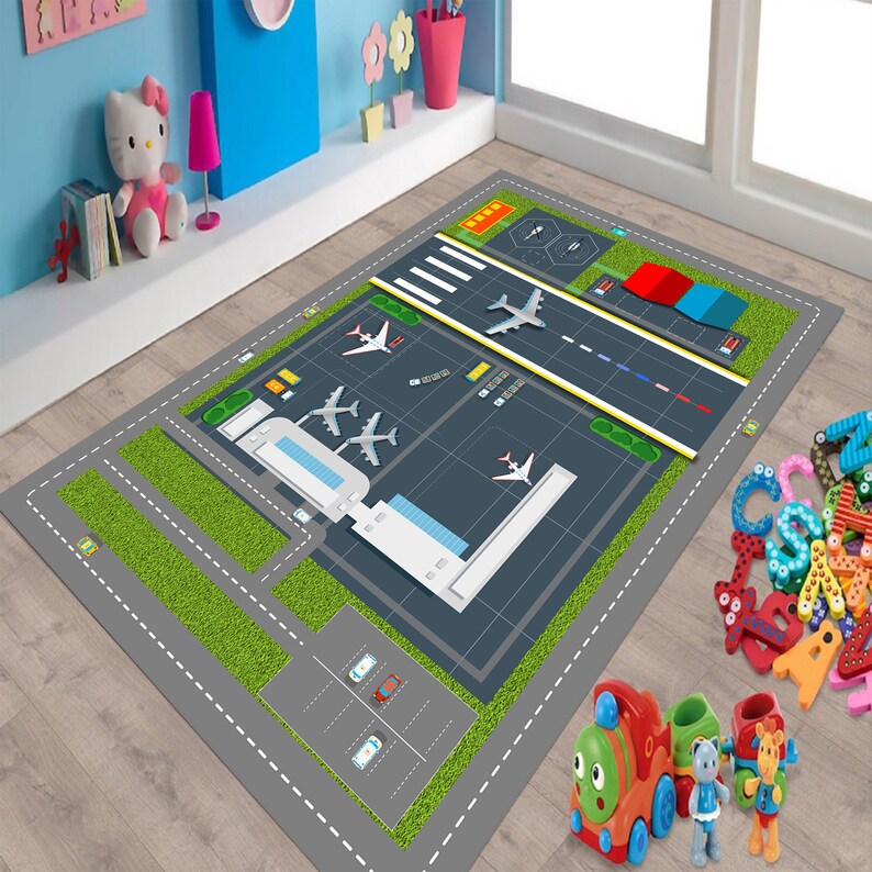 Airport Map Playmat 599 Kids Rug Kids Room Decor Toddler - Etsy