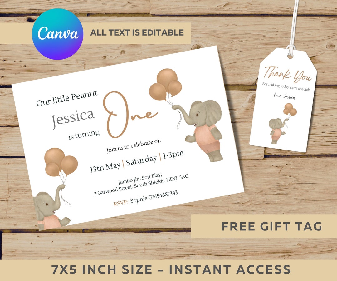 Editable Elephant Birthday Invitation Template First Birthday ...
