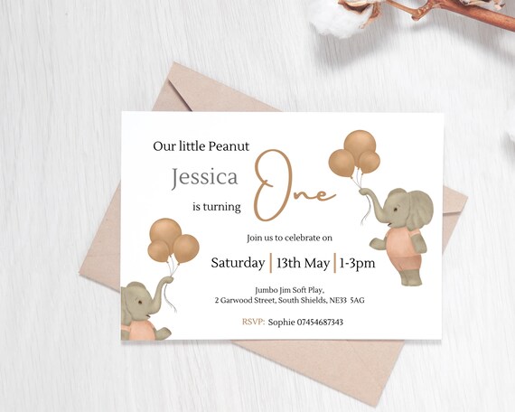 Editable Elephant Birthday Invitation Template First Birthday - Etsy